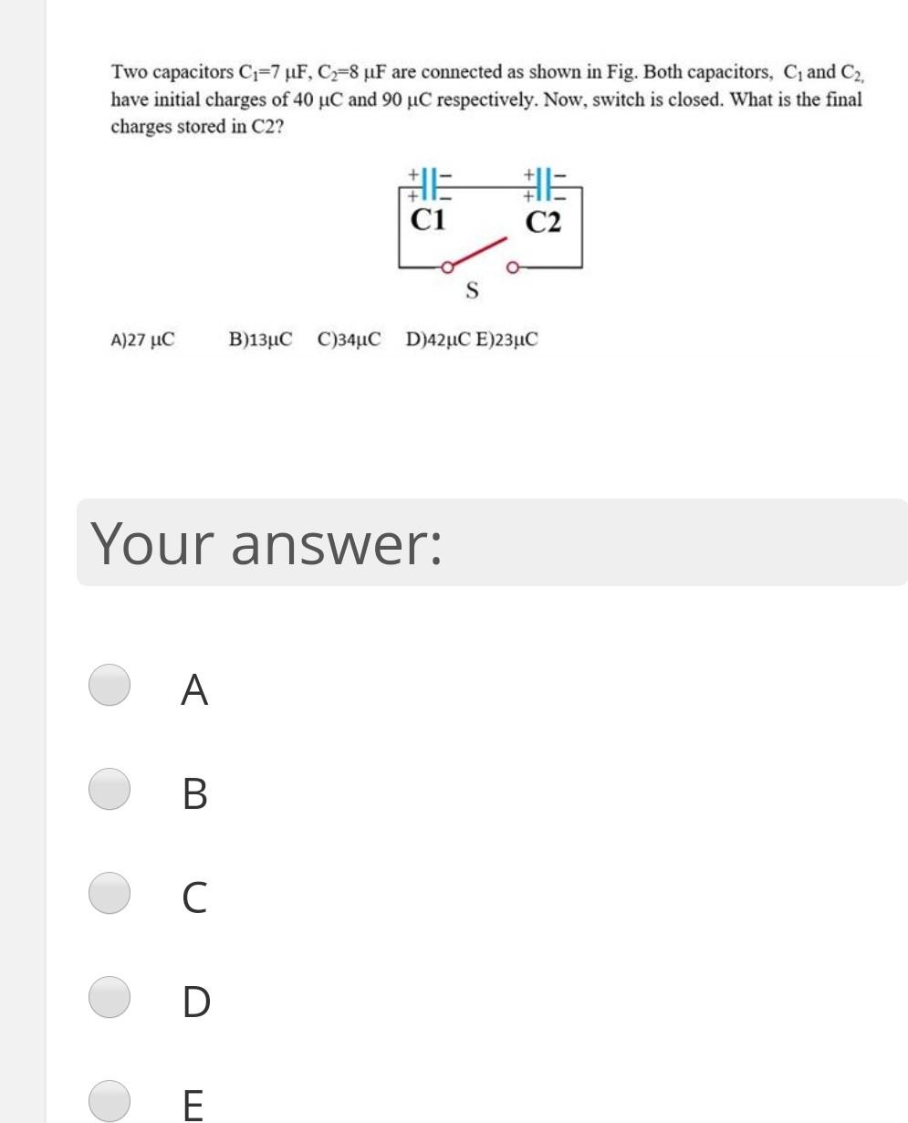 Solved Two capacitors C=7 uF, Cy=8 uF are connected as shown | Chegg.com