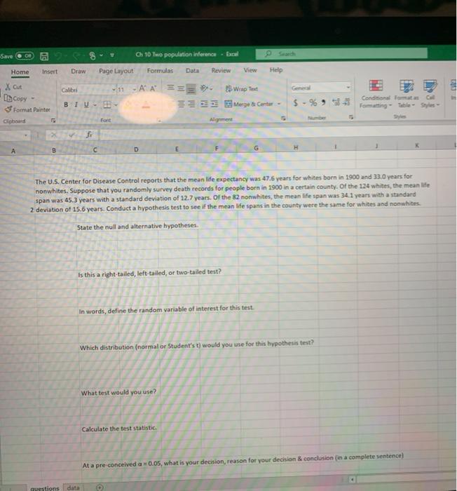 Solved Save om Ch 10 Two population inference - Excel Home | Chegg.com