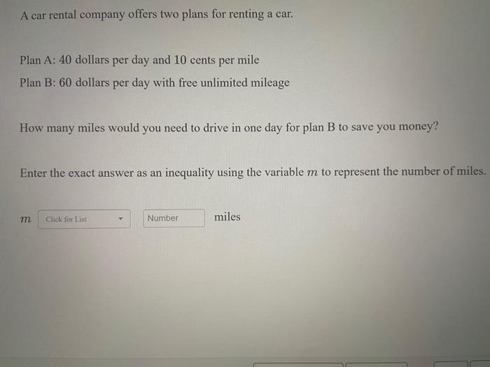 Solved A car rental company offers two plans for renting a | Chegg.com