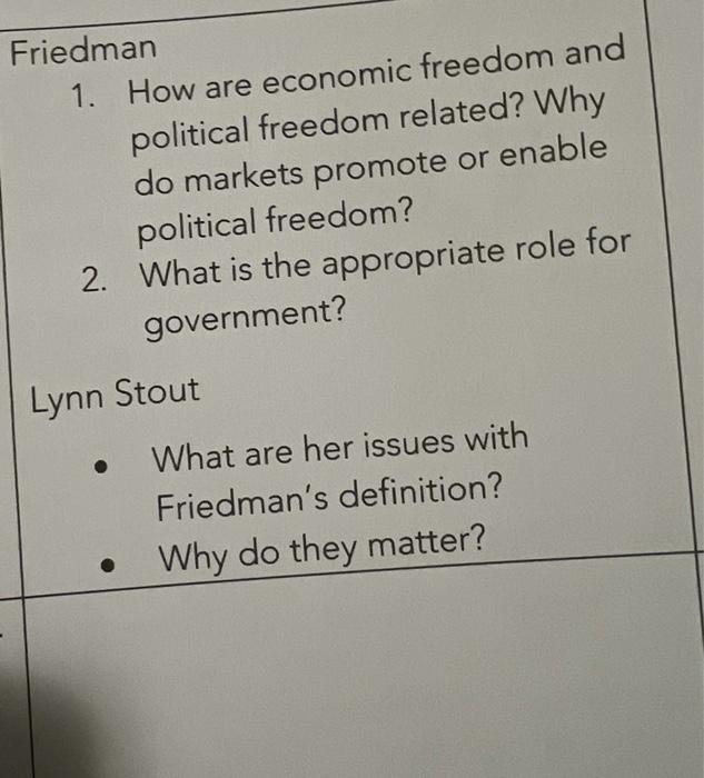 Solved Friedman 1. How are economic freedom and political | Chegg.com