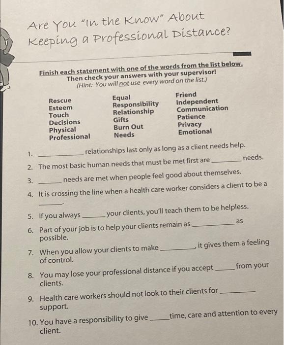 Solved Are you in the Know" About Keeping a Professional | Chegg.com