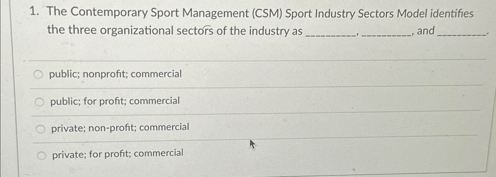 Solved The Contemporary Sport Management (CSM) ﻿Sport | Chegg.com
