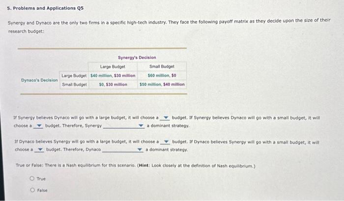 Solved 5. Problems and Applications QS Synergy and Dynaco | Chegg.com