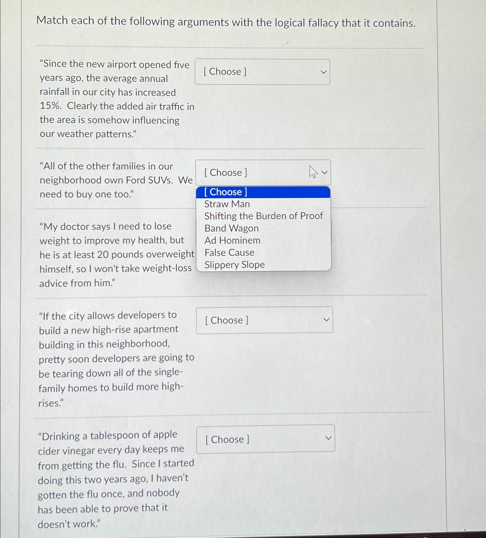 Solved Match each of the following arguments with the | Chegg.com