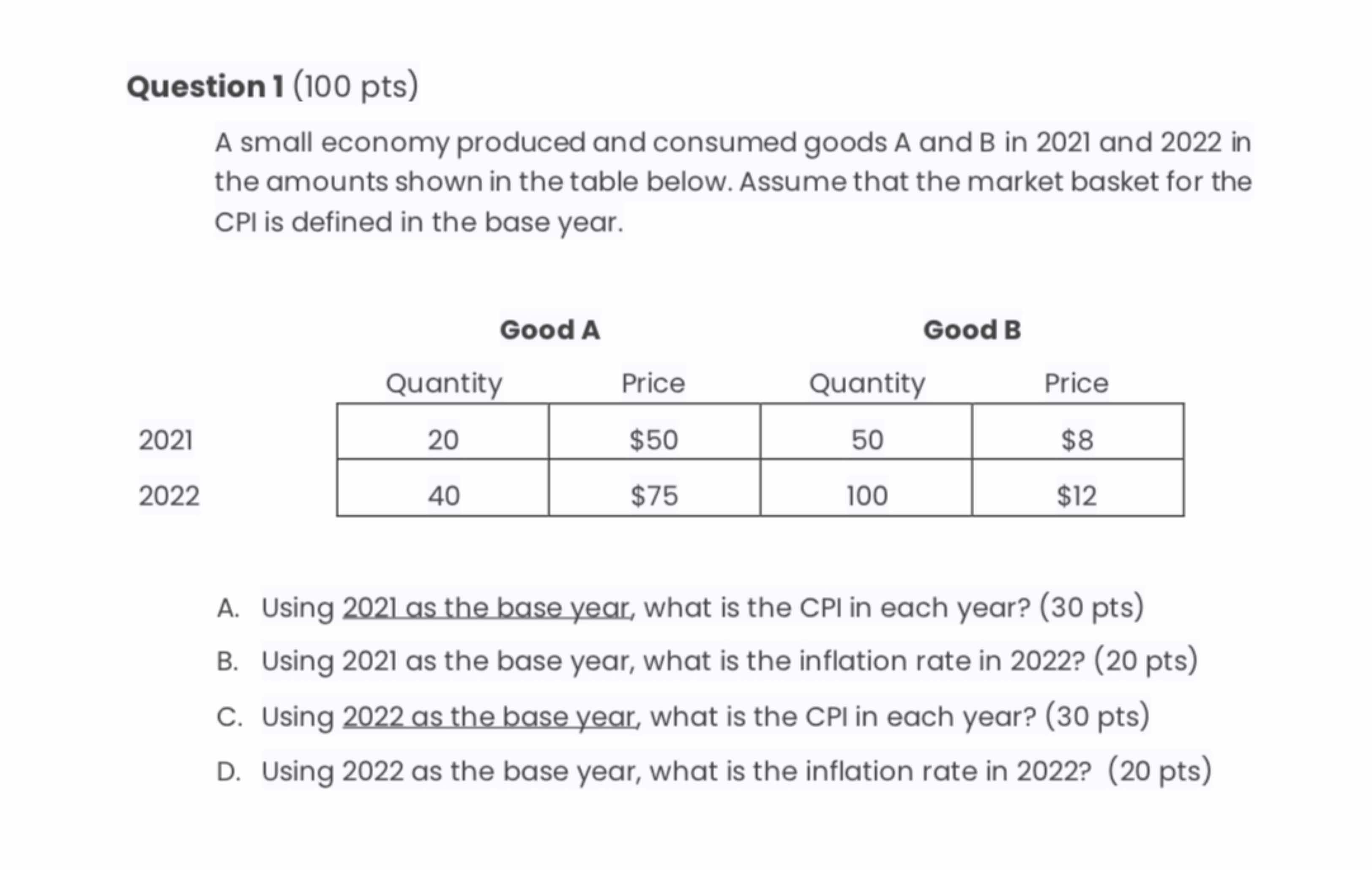 Solved Question 1 (100 ﻿pts)A small economy produced and | Chegg.com