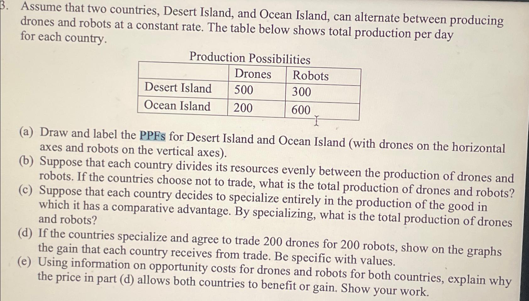 Solved Assume that two countries, Desert Island, and Ocean | Chegg.com