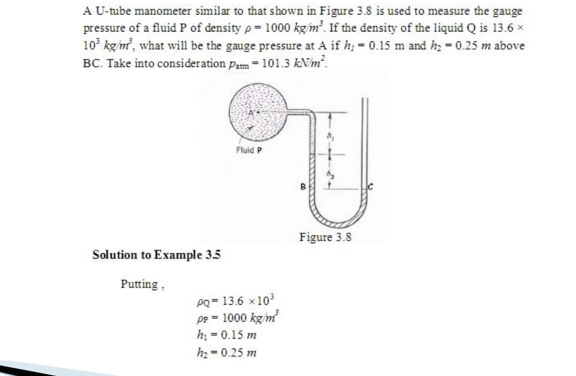 Solved A U-tube manometer similar to that shown in Figure | Chegg.com