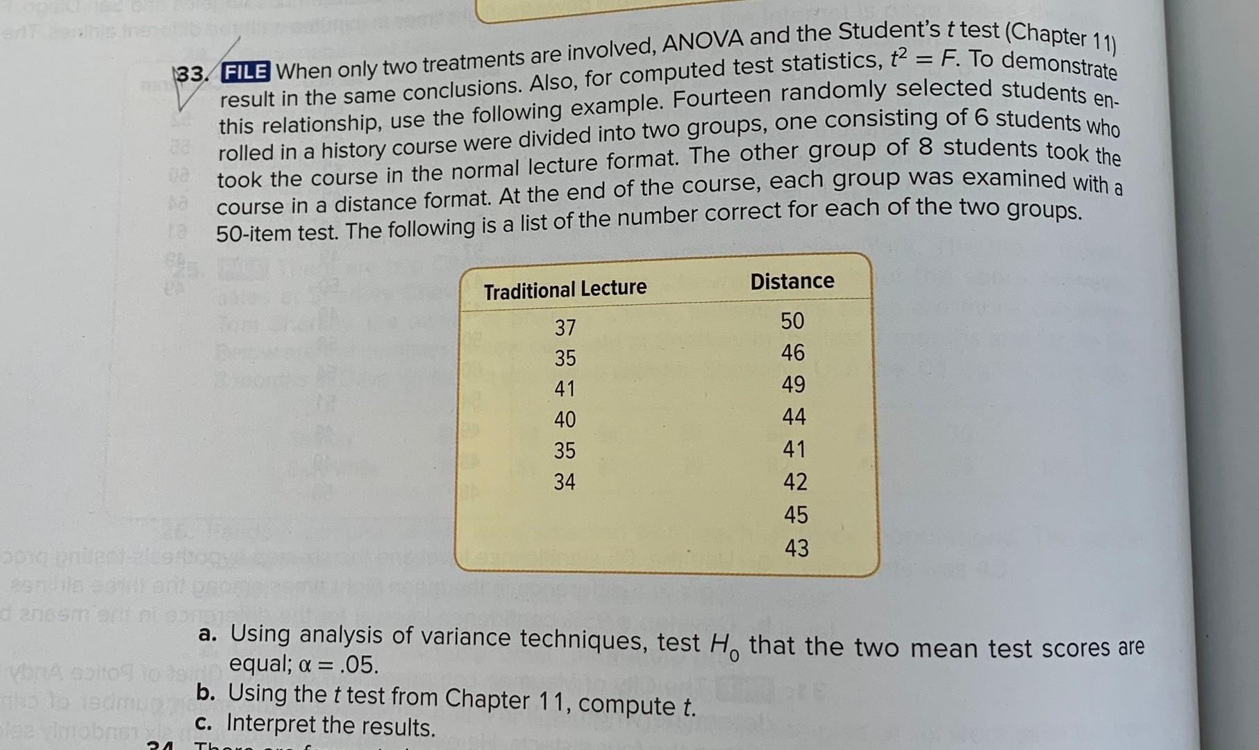 Solved 33. FILE When only two treatments are involved, ANOVA | Chegg.com
