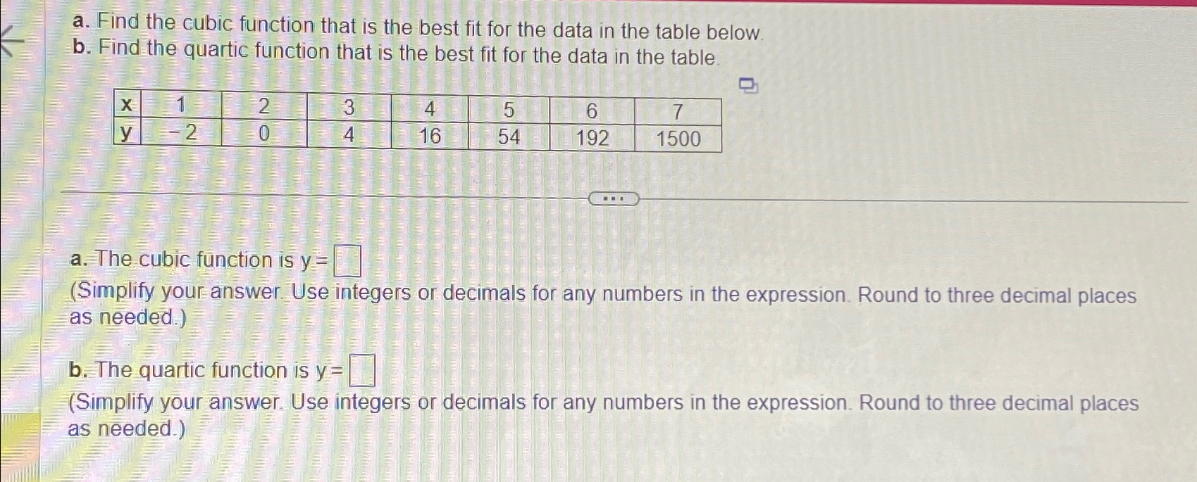 Solved a. ﻿Find the cubic function that is the best fit for | Chegg.com