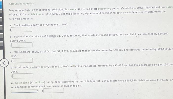 Solved Accounting Equation Inspirational Inc Is A