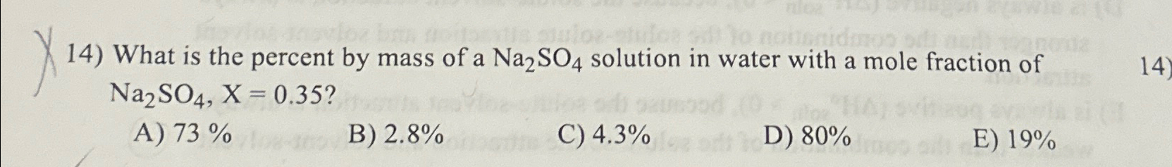 Solved What is the percent by mass of Na2SO4 ﻿solution in | Chegg.com