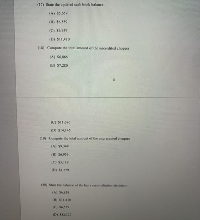 Solved Use the following data to answer questions 17-20 | Chegg.com
