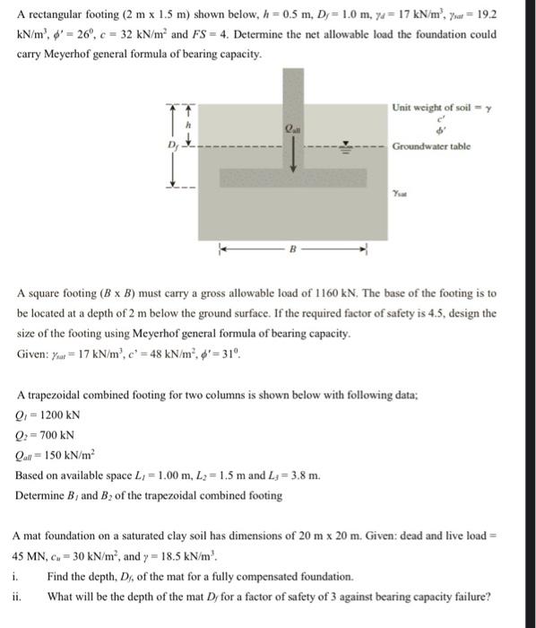 Solved A rectangular footing (2 m×1.5 m) shown below, h=0.5 | Chegg.com