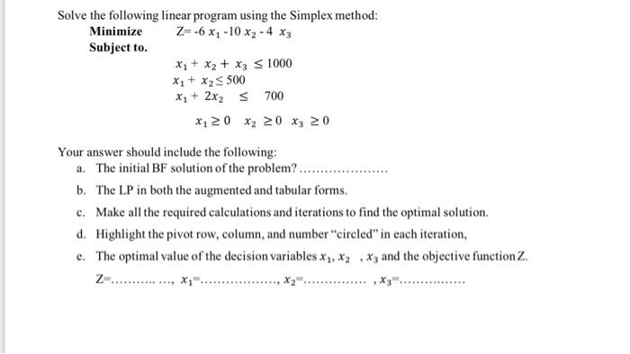 Solved Solve the following linear program using the Simplex | Chegg.com