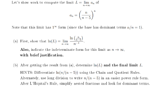Solved Let's show work to compute the limit L=limn→∞an | Chegg.com