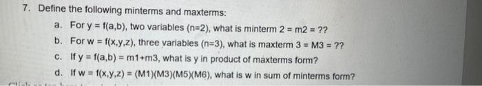 Solved Define the following minterms and maxterms: a. For | Chegg.com