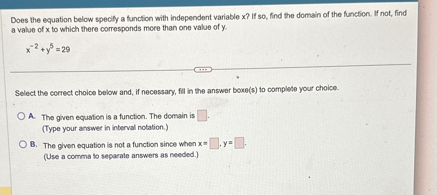 Solved Does the equation below specify a function with | Chegg.com