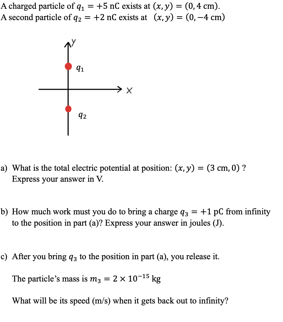 Solved A charged particle of q1=+5nC ﻿exists at | Chegg.com