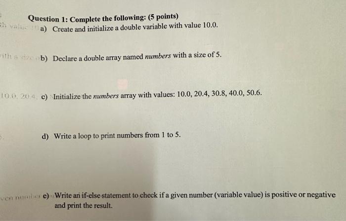 Solved Question 1: Complete the following: (5 points) a) | Chegg.com