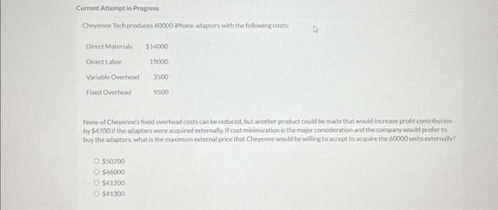 Solved Cheyenne Tech produces 60000 iPhone adapters with the | Chegg.com