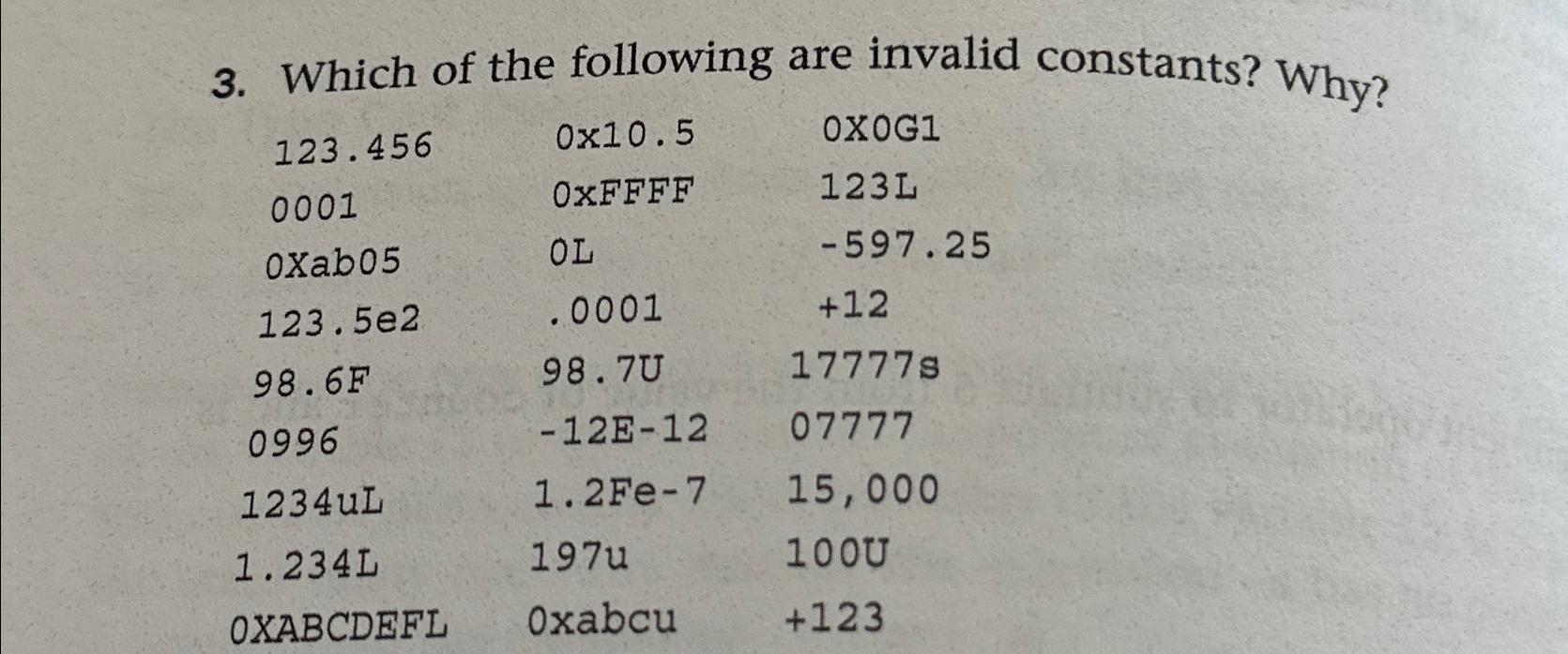 Solved Which of the following are invalid constants? | Chegg.com