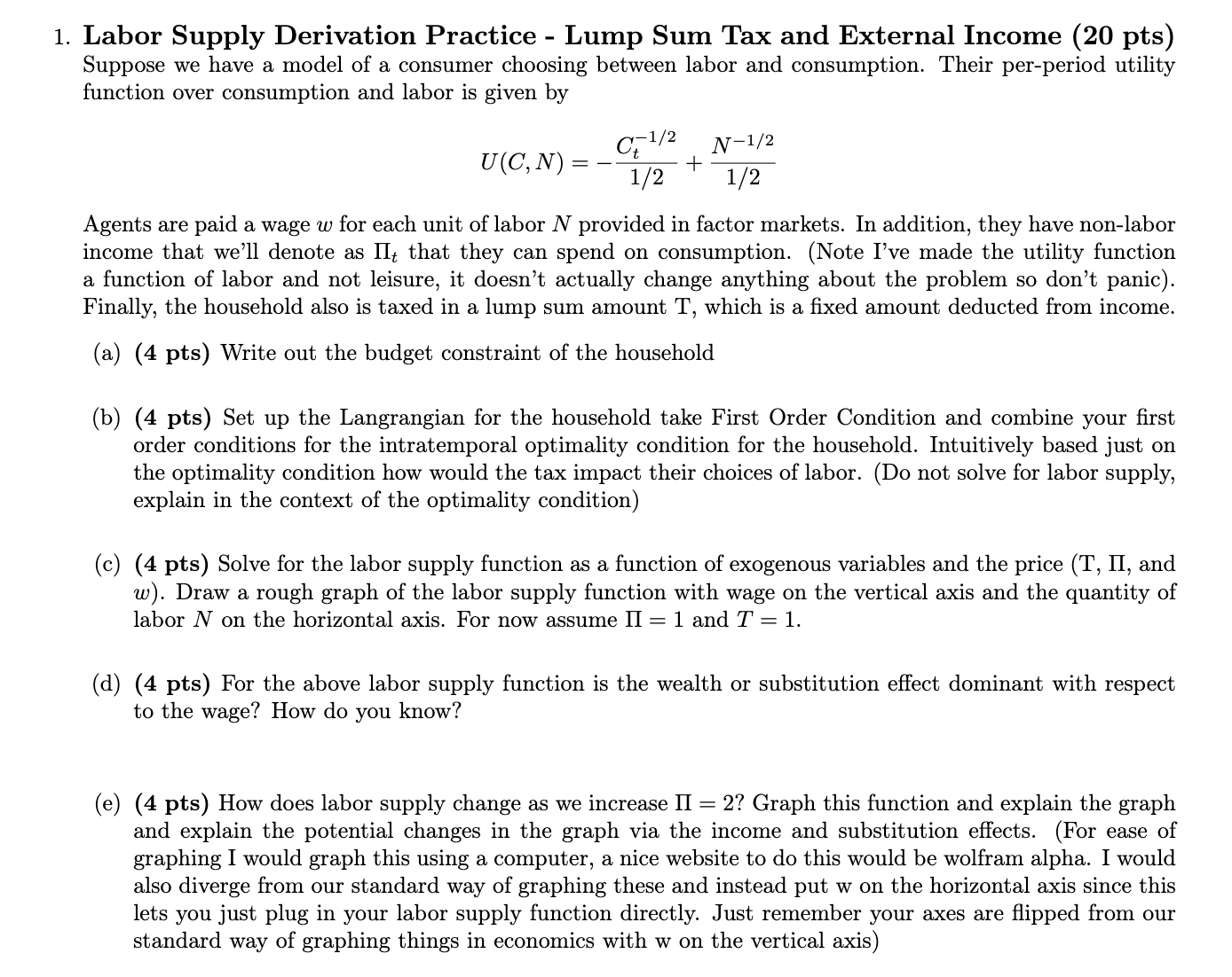 Solved 1. ﻿Labor Supply Derivation Practice - ﻿Lump Sum Tax | Chegg.com