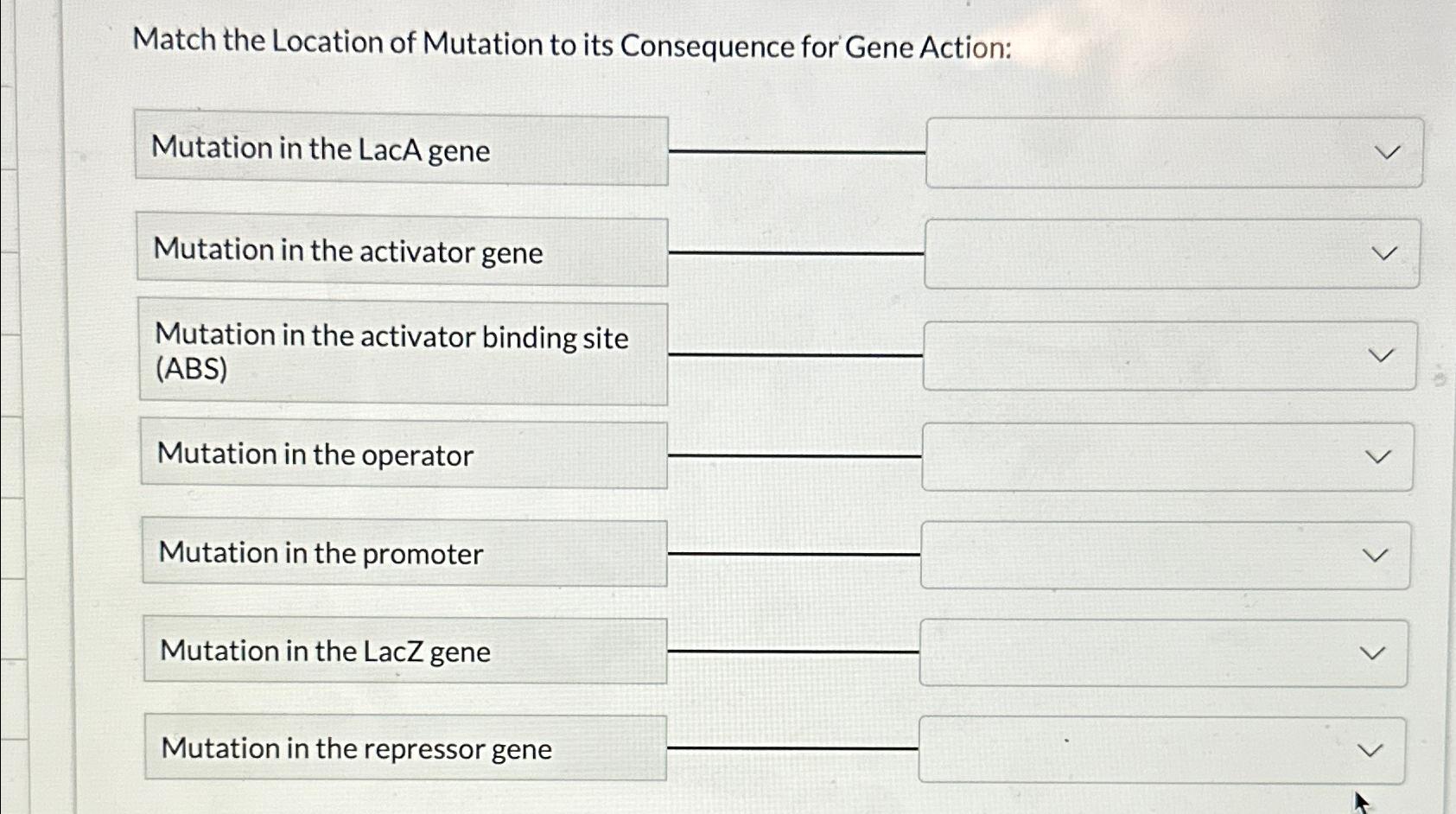 Solved Match the Location of Mutation to its Consequence for | Chegg.com