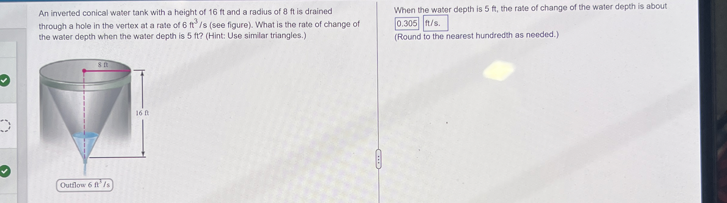 Solved An inverted conical water tank with a height of 16 | Chegg.com