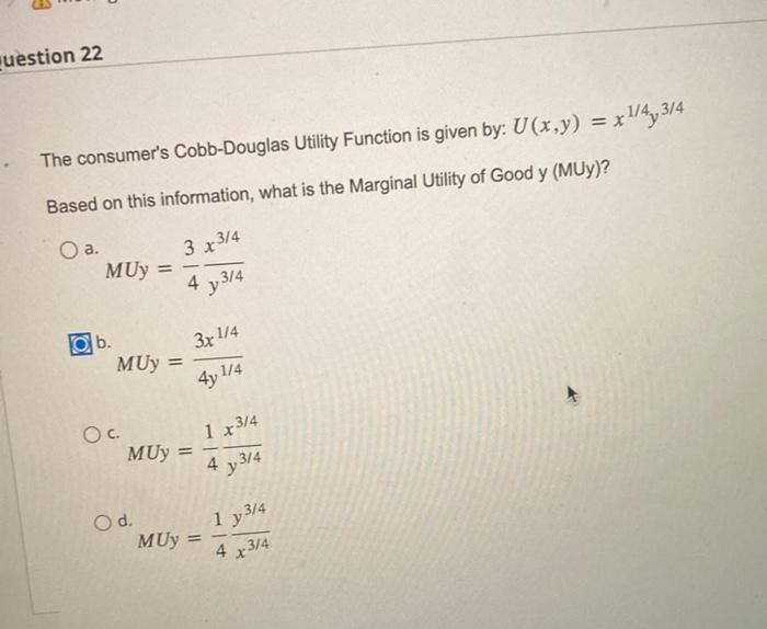Solved The consumer's Cobb-Douglas Utility Function is given | Chegg.com