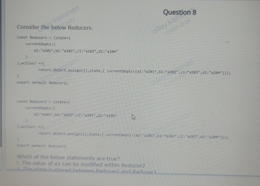 Solved Question 8Consider the below Reducers.Which of the | Chegg.com
