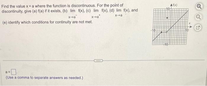 Solved Find all values x=a where the function is | Chegg.com