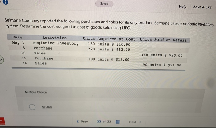 Solved Saved Help Save & Exit Salmone Company reported the | Chegg.com