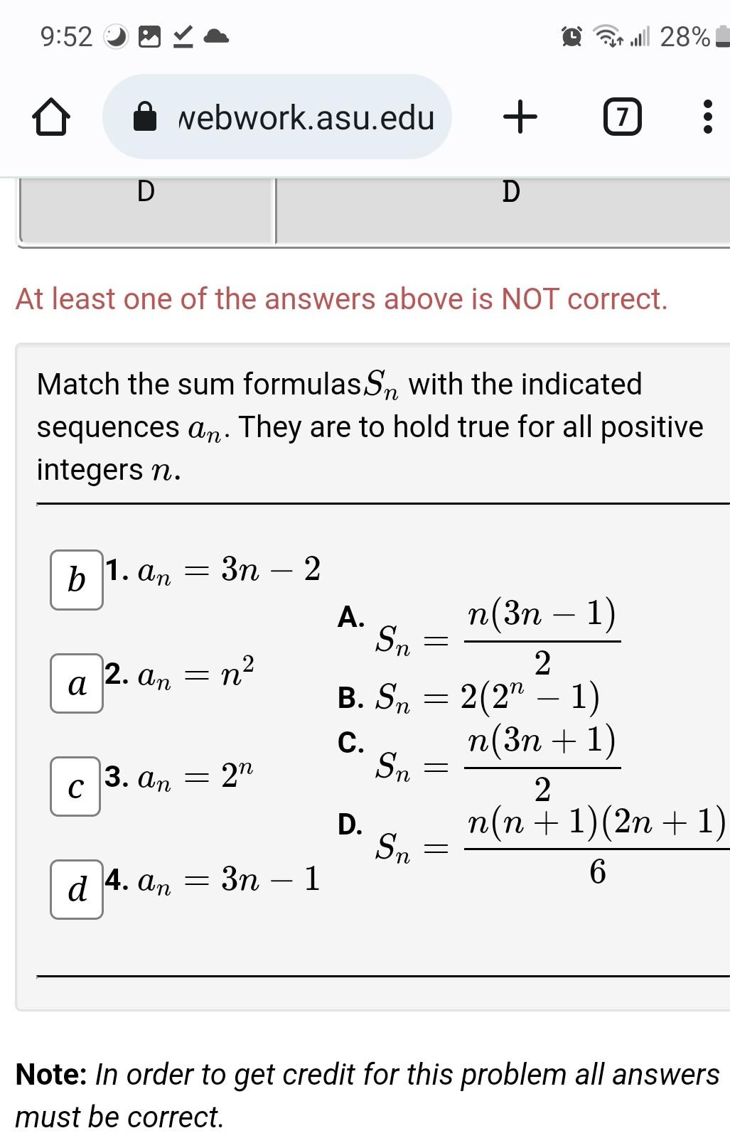 Solved At least one of the answers above is NOT correct. | Chegg.com