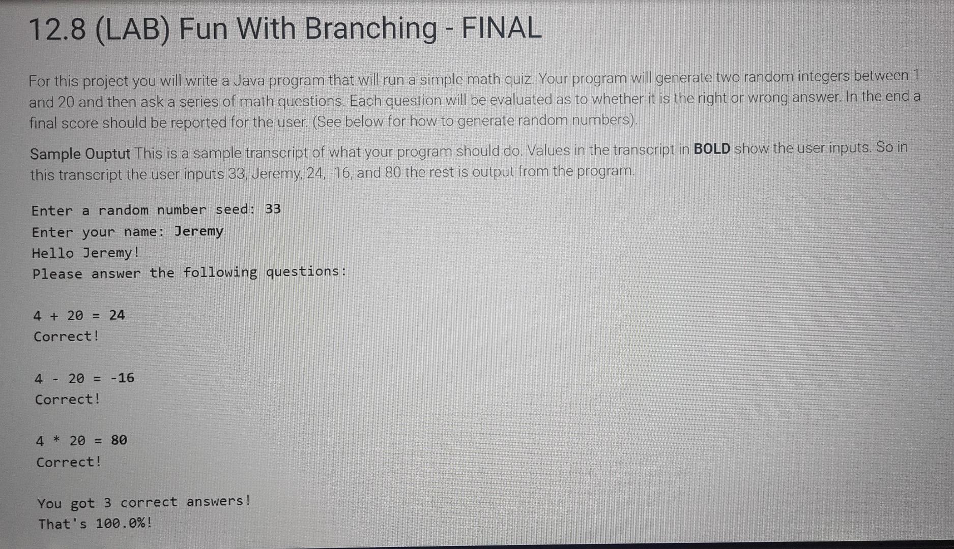 Solved 12.8 (LAB) Fun With Branching - FINAL For this | Chegg.com