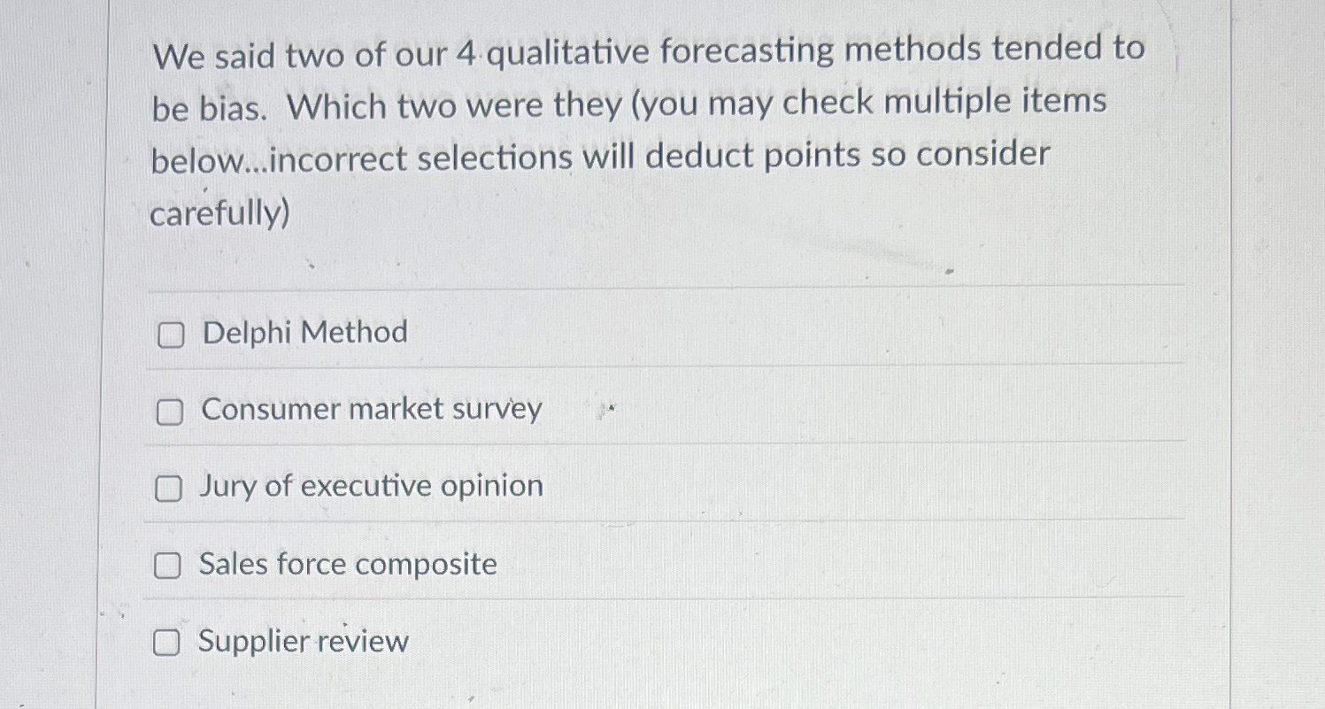 Solved We said two of our 4 ﻿qualitative forecasting methods | Chegg.com