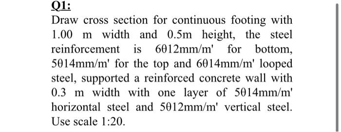 Solved Q1: Draw cross section for continuous footing with | Chegg.com