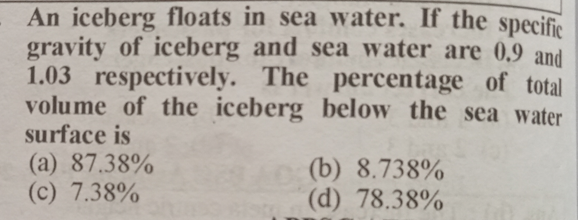 Solved An iceberg floats in sea water. If the specific | Chegg.com