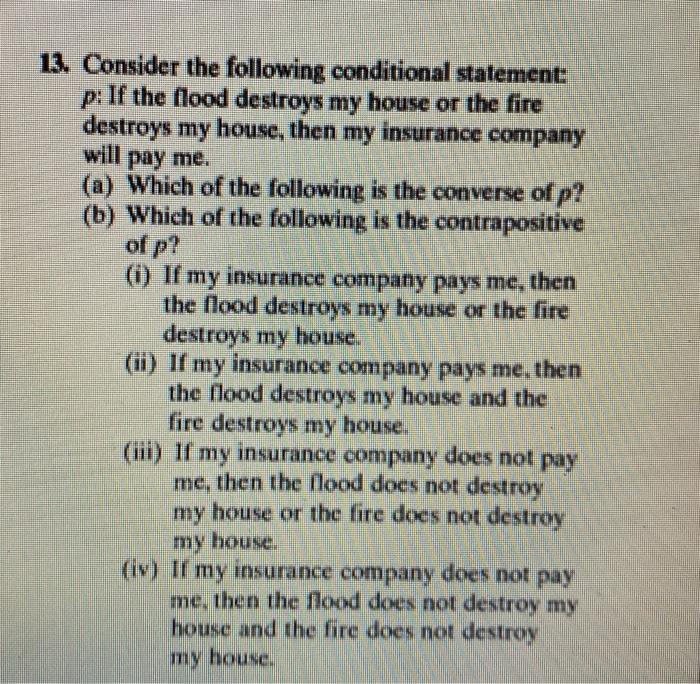 Solved 13 Consider The Following Conditional Statement P