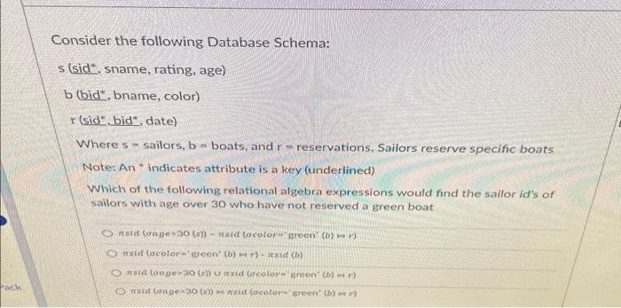 Consider The Following Database Schema Sid Sname 