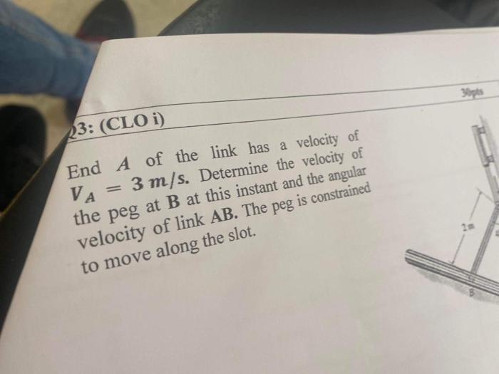 Solved End A of the link has a velocity of VA=3 m/s. | Chegg.com
