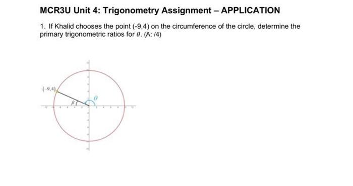 Solved MCR3U Unit 4: Trigonometry Assignment - APPLICATION | Chegg.com