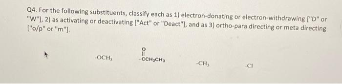 Solved Q4. For the following substituents, classify each as | Chegg.com