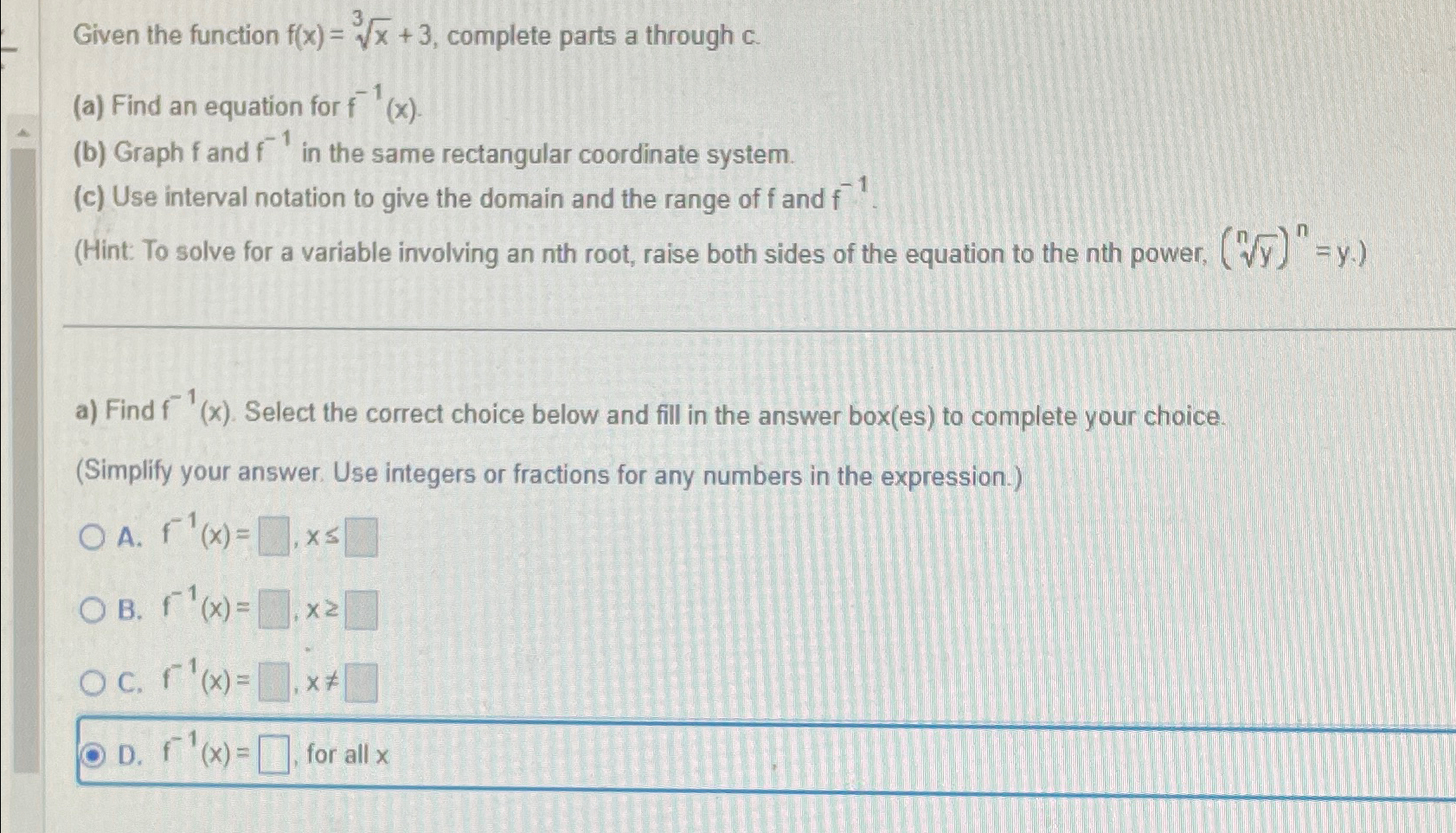 Solved Given The Function F X X3 3 ﻿complete Parts A