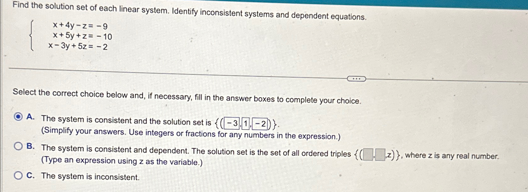 Solved Find the solution set of each linear system. Identify | Chegg.com