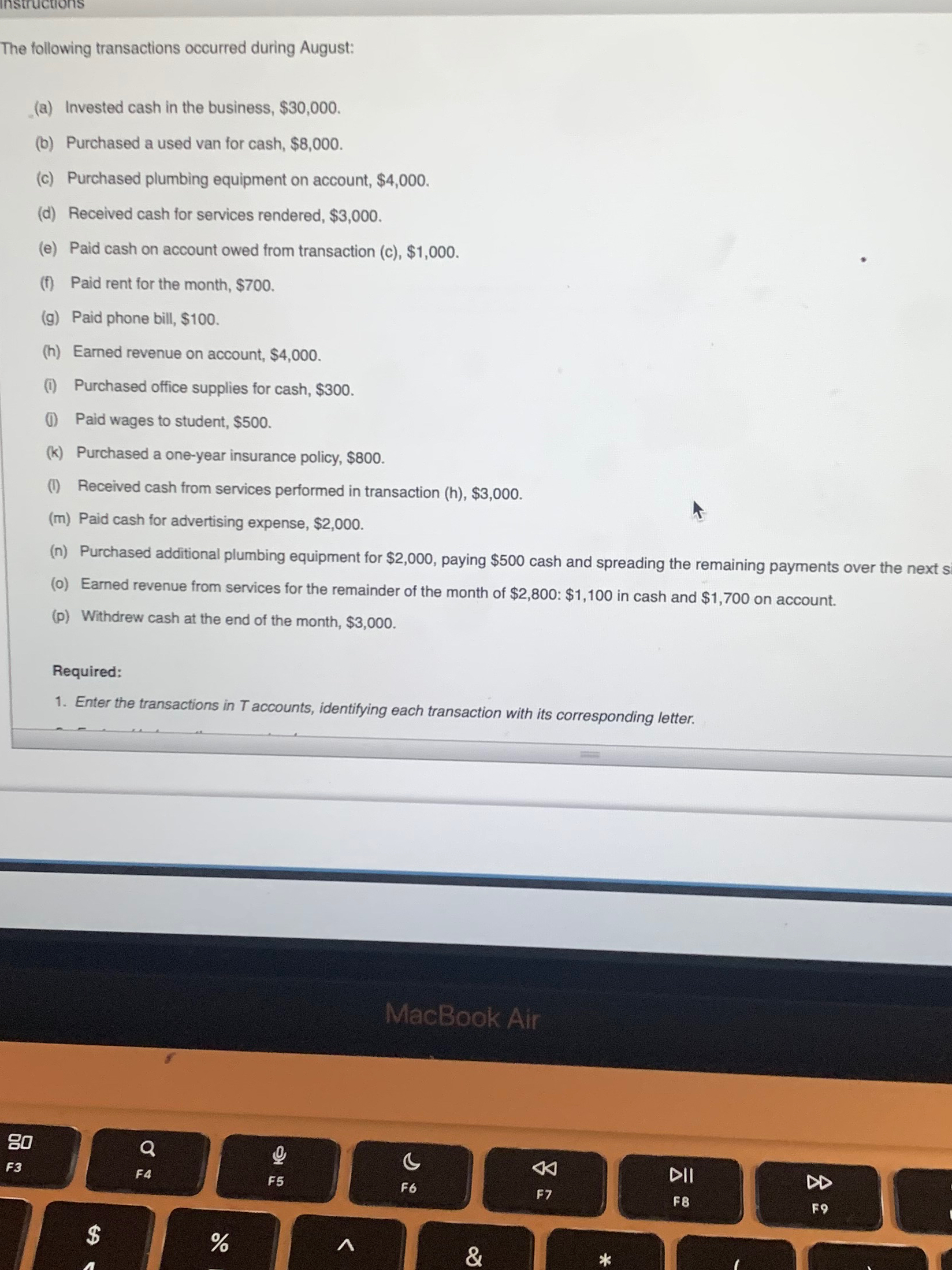 Solved The following transactions occurred during August:(a) | Chegg.com