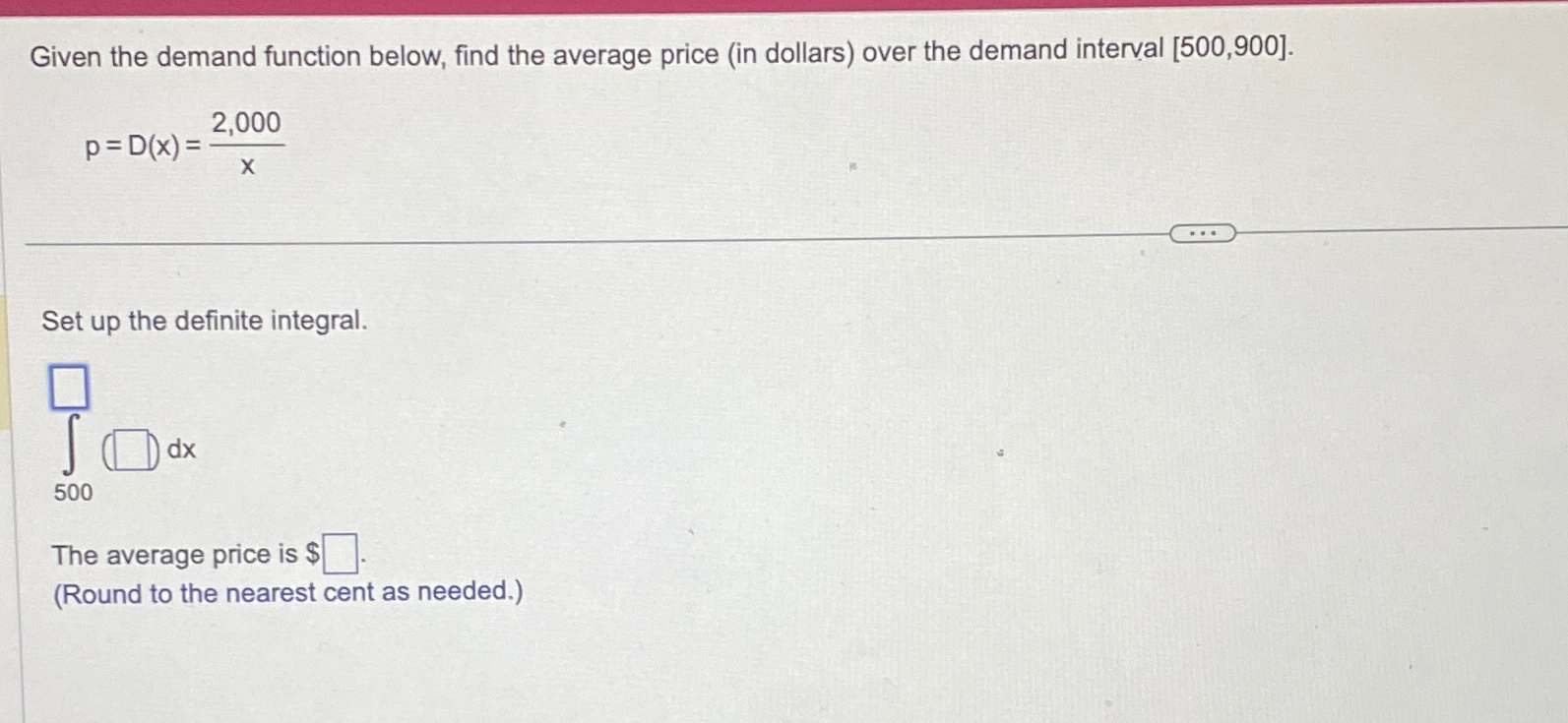 Solved Given the demand function below, find the average | Chegg.com