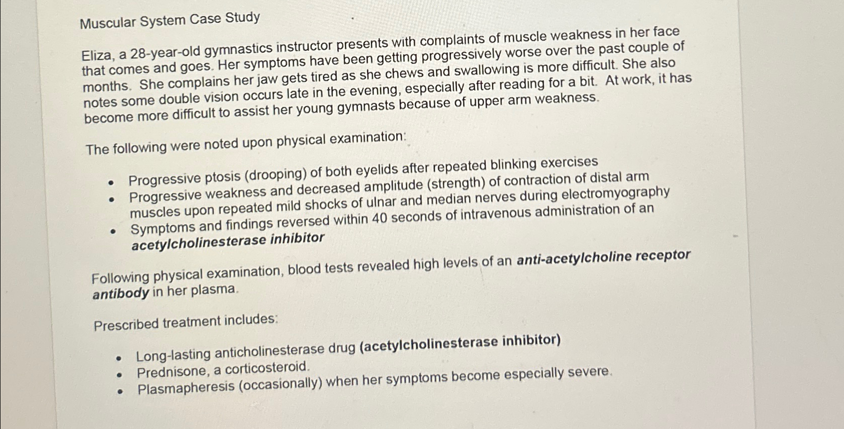 Solved Muscular System Case StudyEliza, a 28-year-old | Chegg.com