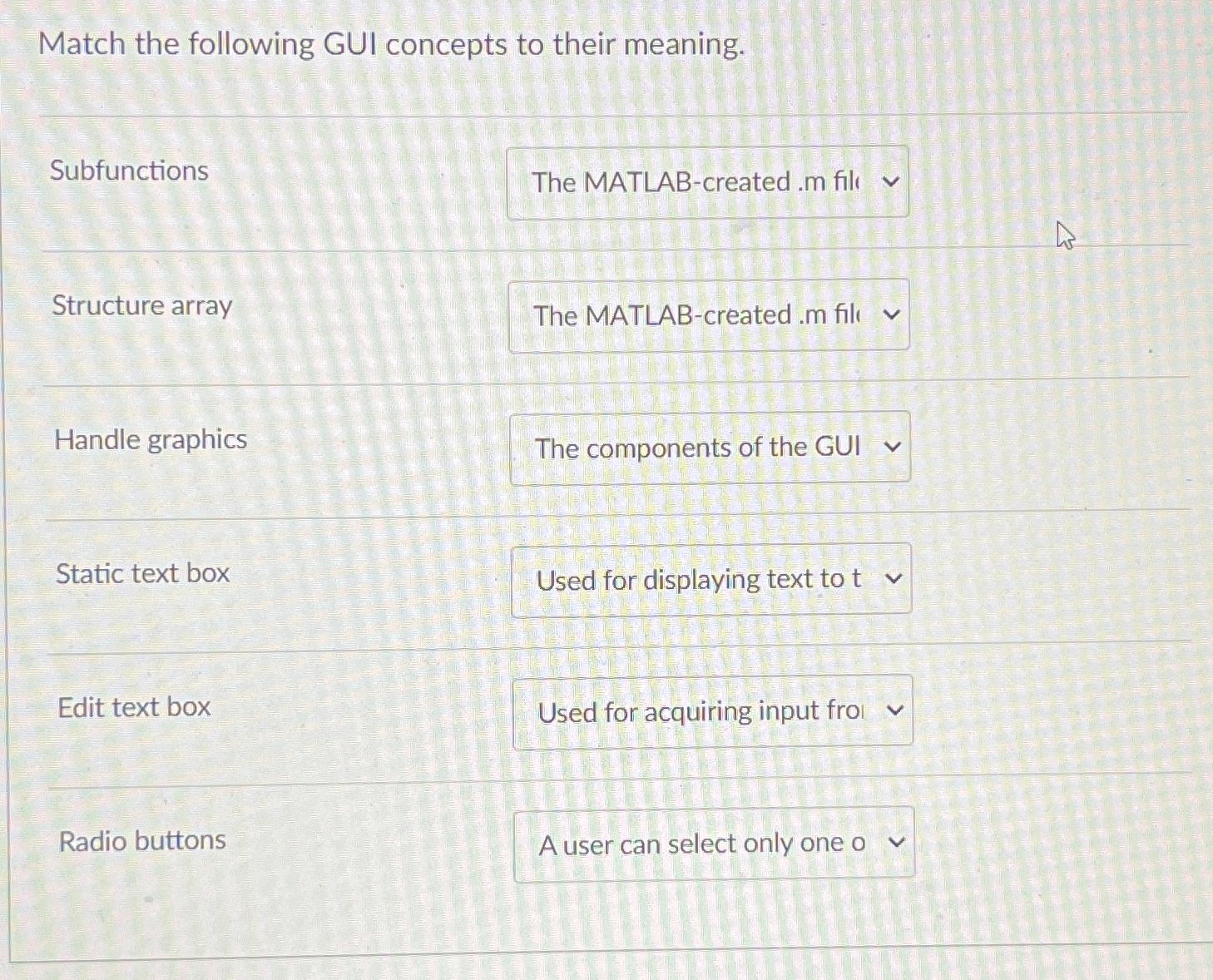 Solved Match the following GUI concepts to their | Chegg.com