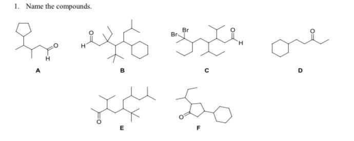Solved 1. Name the compounds. A B C D E F | Chegg.com