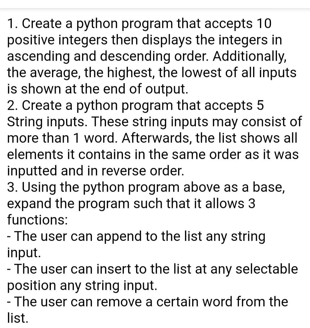 Solved 1 Create A Python Program That Accepts 10 Positive